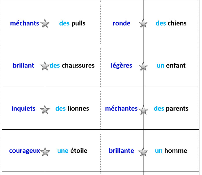 Dominos des accords déterminant-nom et adjectif