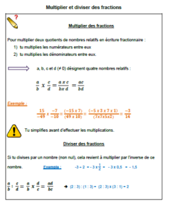 Multiplier et diviser des fractions; leçon et exercices 4ème