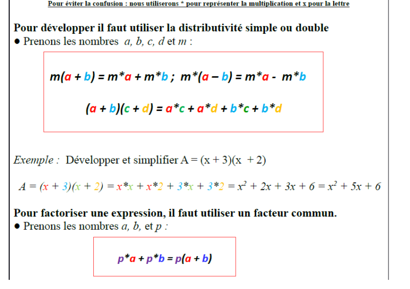 Le calcul littéral Développement Factorisation Seconde : cours et exercices