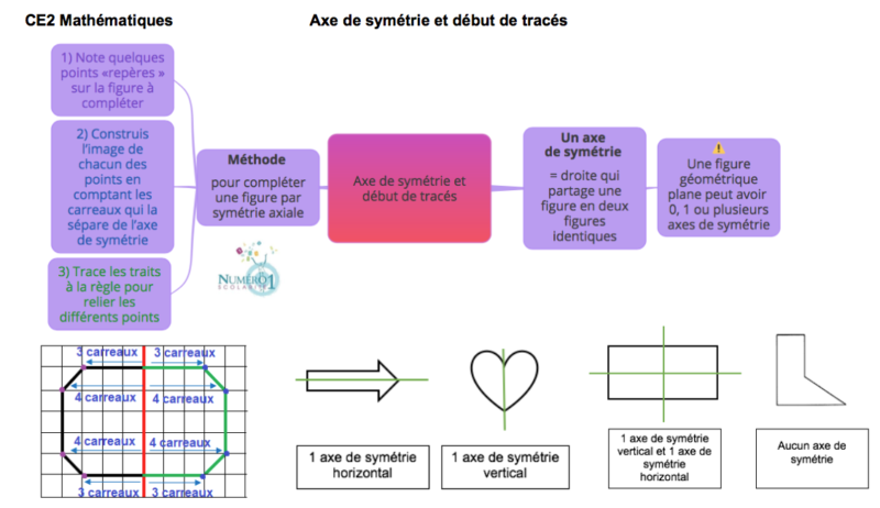Axe de symétrie et début de tracés ; leçon et exercices CE2